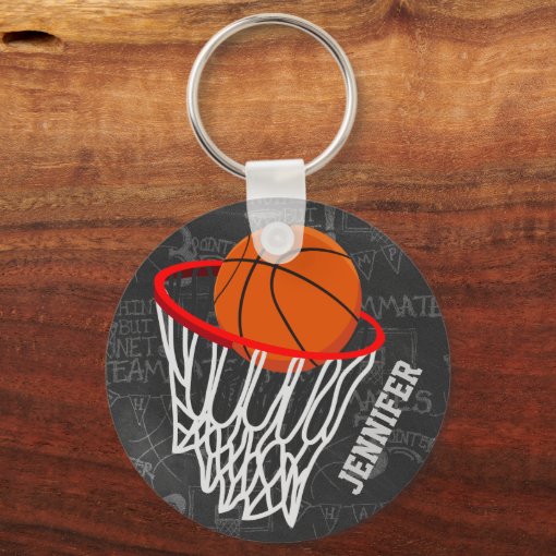 Personalized Chalkboard Basketball and Hoop Keychain | Zazzle