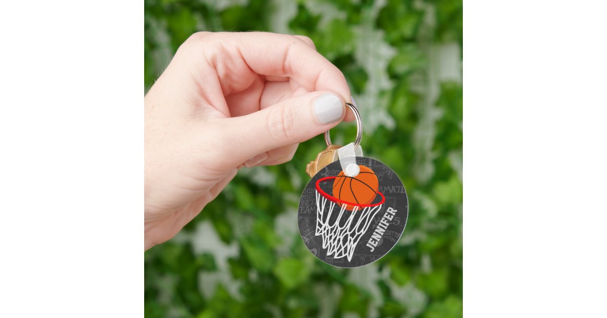 Personalized Chalkboard Basketball and Hoop Keychain | Zazzle