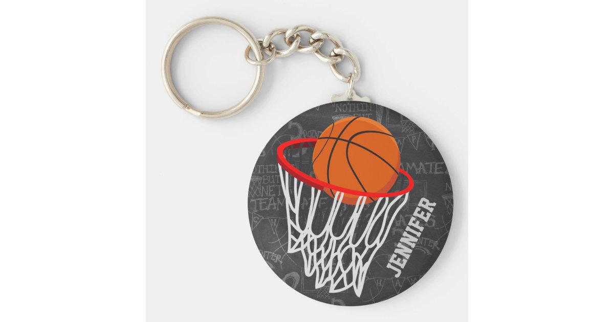 Personalized Chalkboard Basketball and Hoop Keychain | Zazzle