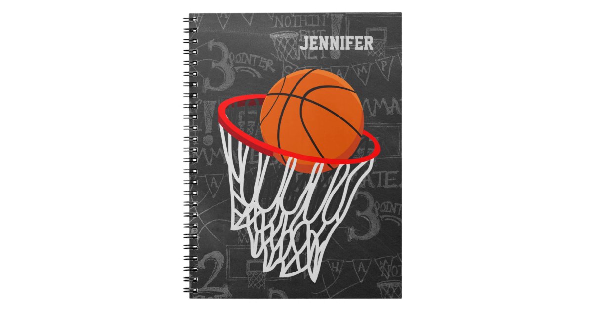 Personalized Chalkboard Basketball and Hoop Notebook | Zazzle