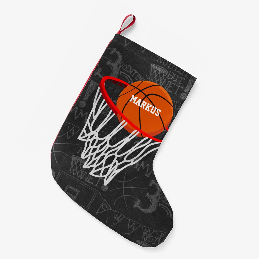 Personalized Chalkboard Basketball and Hoop Small Christmas Stocking ...