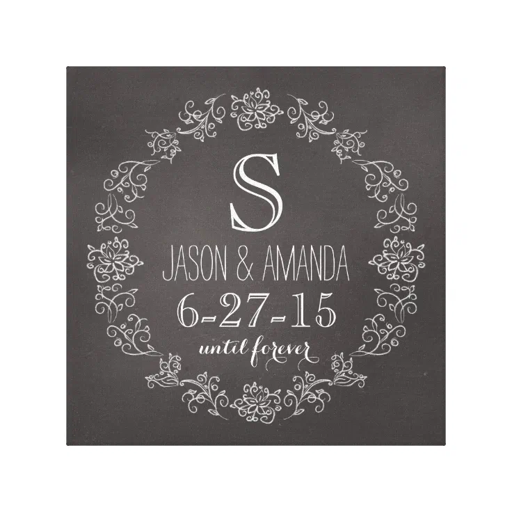 Personalized Chalkboard Monogram Wedding Date Canvas Print | Zazzle