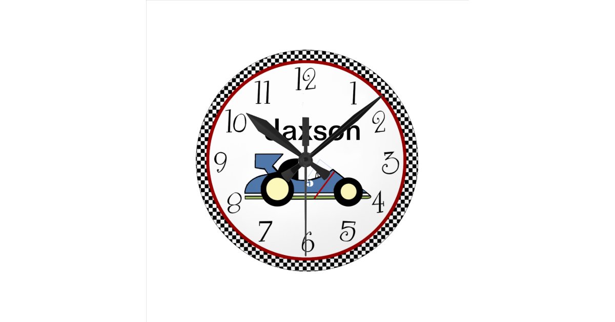 Personalized Checkerboard Race Car #2 Clock | Zazzle.com