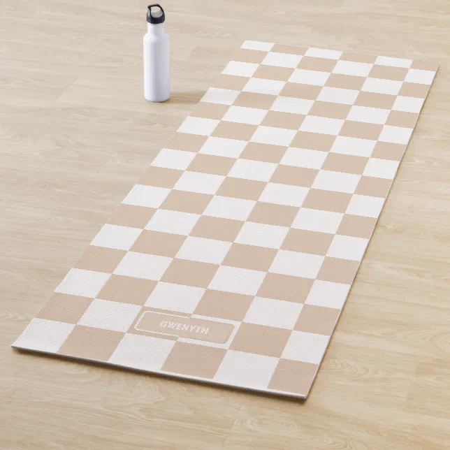 Personalized Checkered Light Neutral Yoga Mat | Zazzle