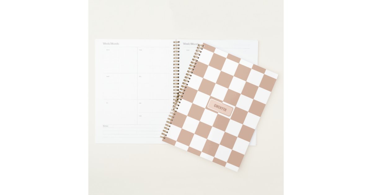 Personalized Checkered Neutral Rose Blush Pink Planner | Zazzle