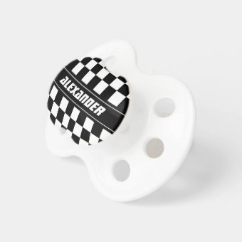 Personalized checkered racing flag baby pacifier | Zazzle