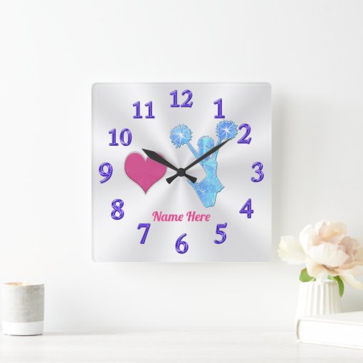 Personalized Cheer Clock, Cheerleading Room Decor Square Wall Clock ...