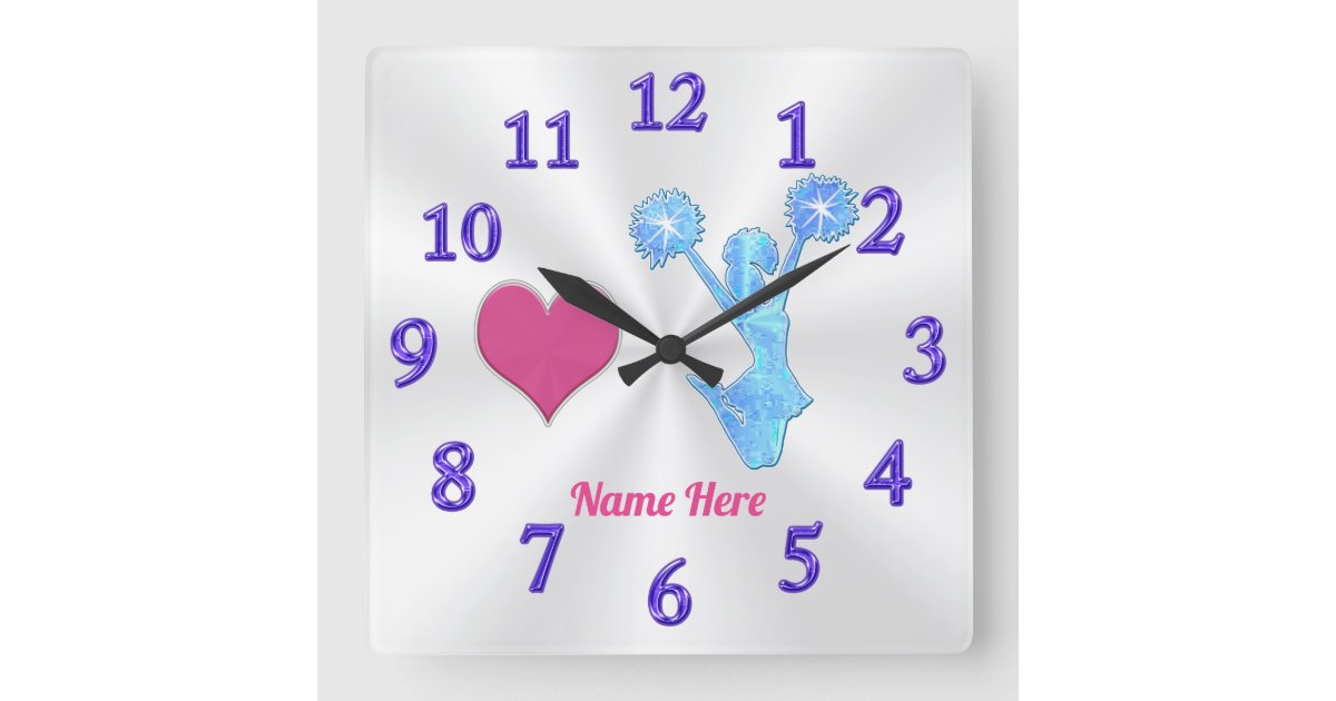 Personalized Cheer Clock, Cheerleading Room Decor Square Wall Clock ...