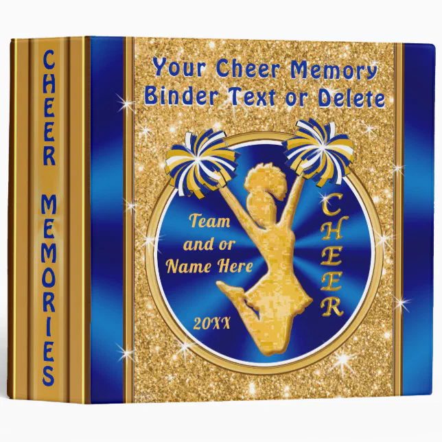 Personalized Cheerleading Binder, Blue and Gold 3 Ring Binder | Zazzle