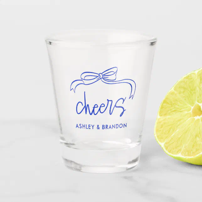 Personalized Cheers French Blue Wedding Shooters Shot Glass | Zazzle