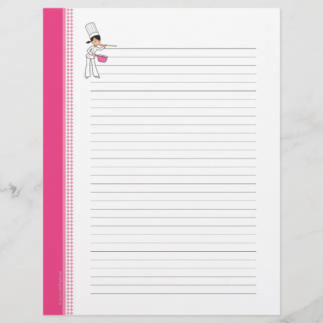Personalized Chef Design Recipe Page Lined | Zazzle