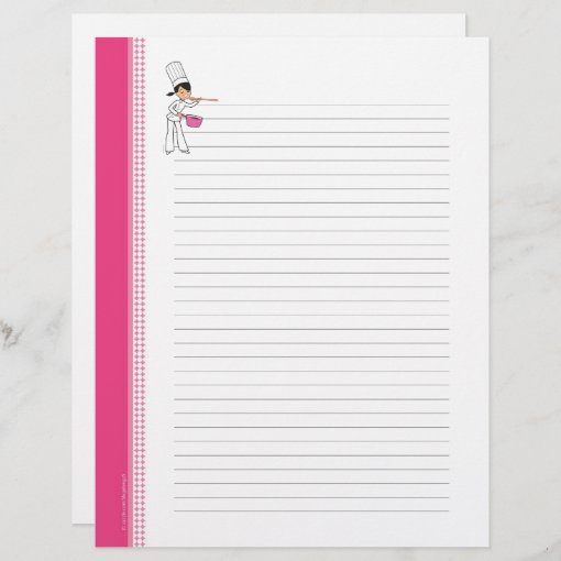 Personalized Chef Design Recipe Page Lined | Zazzle