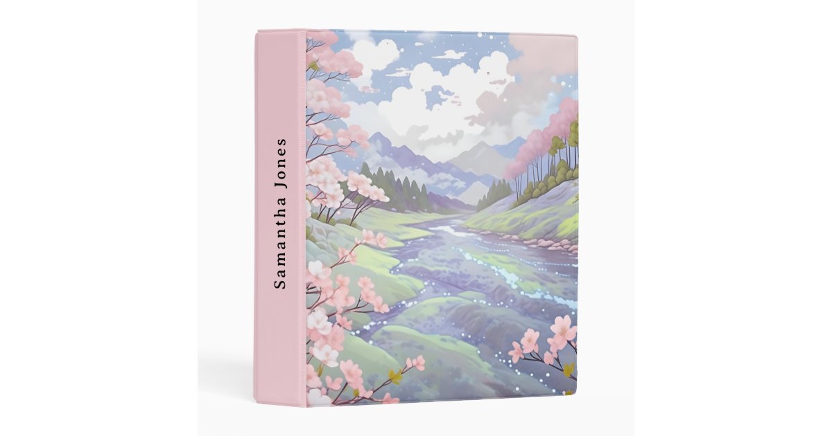 Personalized Cherry Blossoms Pastel Landscape Mini Binder | Zazzle