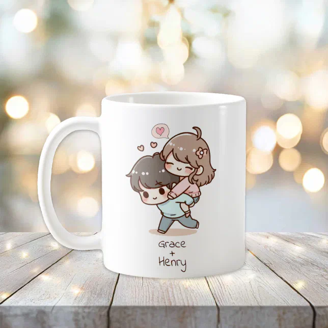 Personalized Chibi-Style Playful Couple Coffee Mug | Zazzle