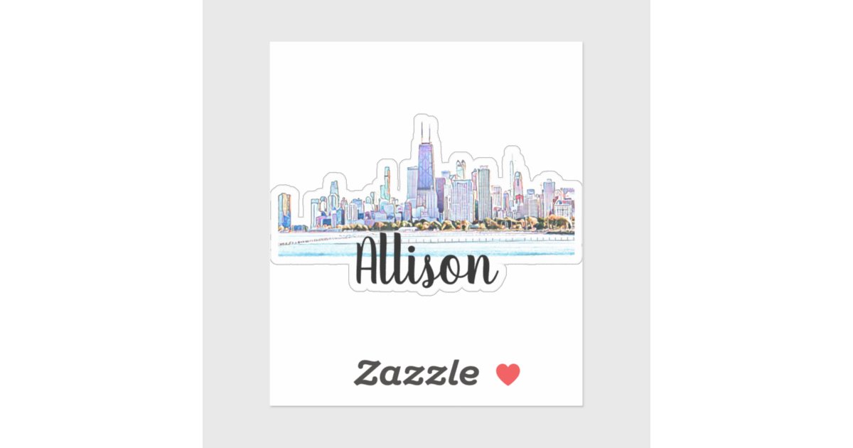 Personalized Chicago Skyline Name Sticker | Zazzle