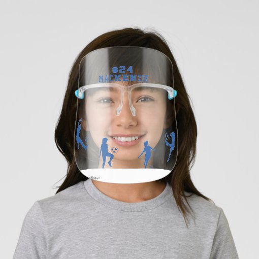 Personalized Child Girl Soccer Player Kicking Ball Face Shield | Zazzle