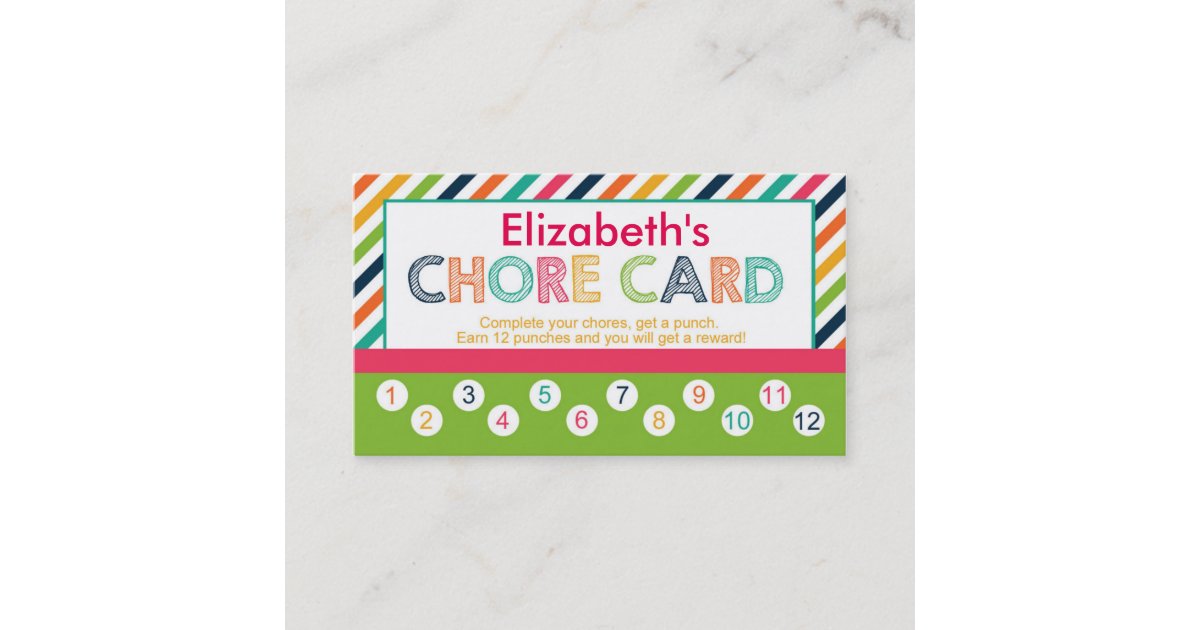 Personalized children's Chore punch card | Zazzle