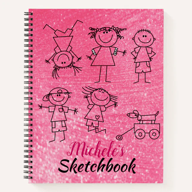 Personalized Children's Sparkly Pink Sketchbook Notebook | Zazzle
