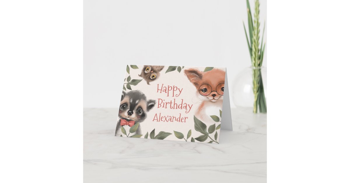 Personalized Child's Woodland Animals Birthday Card | Zazzle