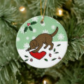 Personalized Chocolate Lab Christmas Cartoon Ceramic Ornament | Zazzle