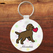 Personalized Chocolate Lab Puppy and Red Heart Keychain | Zazzle