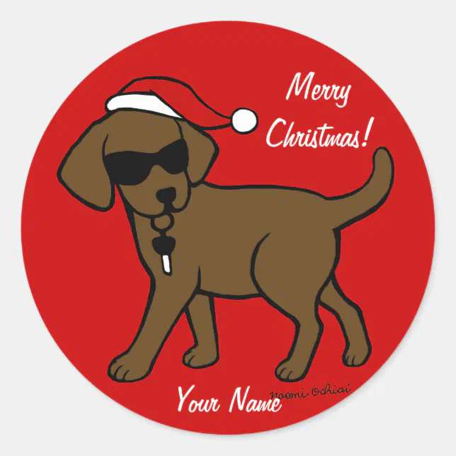 Personalized Chocolate Labrador Cartoon Christmas Classic Round Sticker ...
