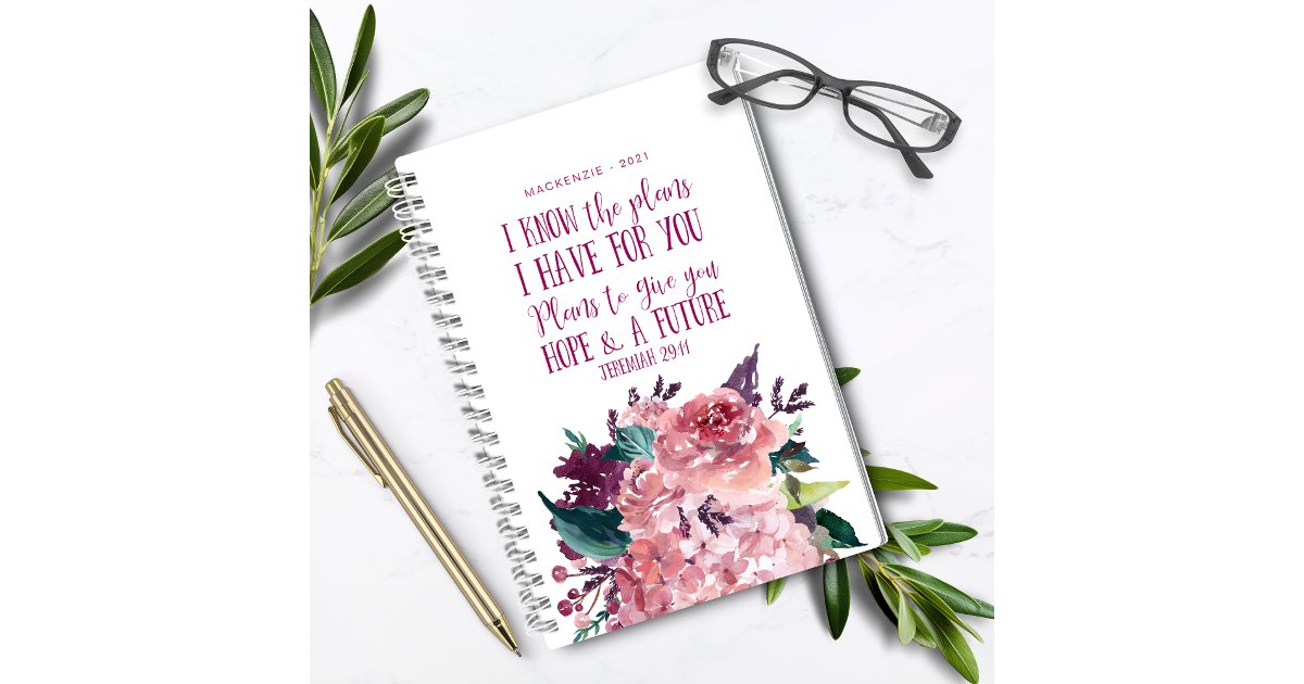 Personalized Christian Bible Verse Floral Planner | Zazzle