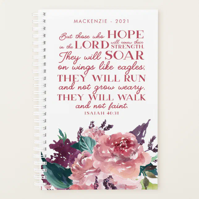 Personalized Christian Bible Verse Pink Floral Planner | Zazzle