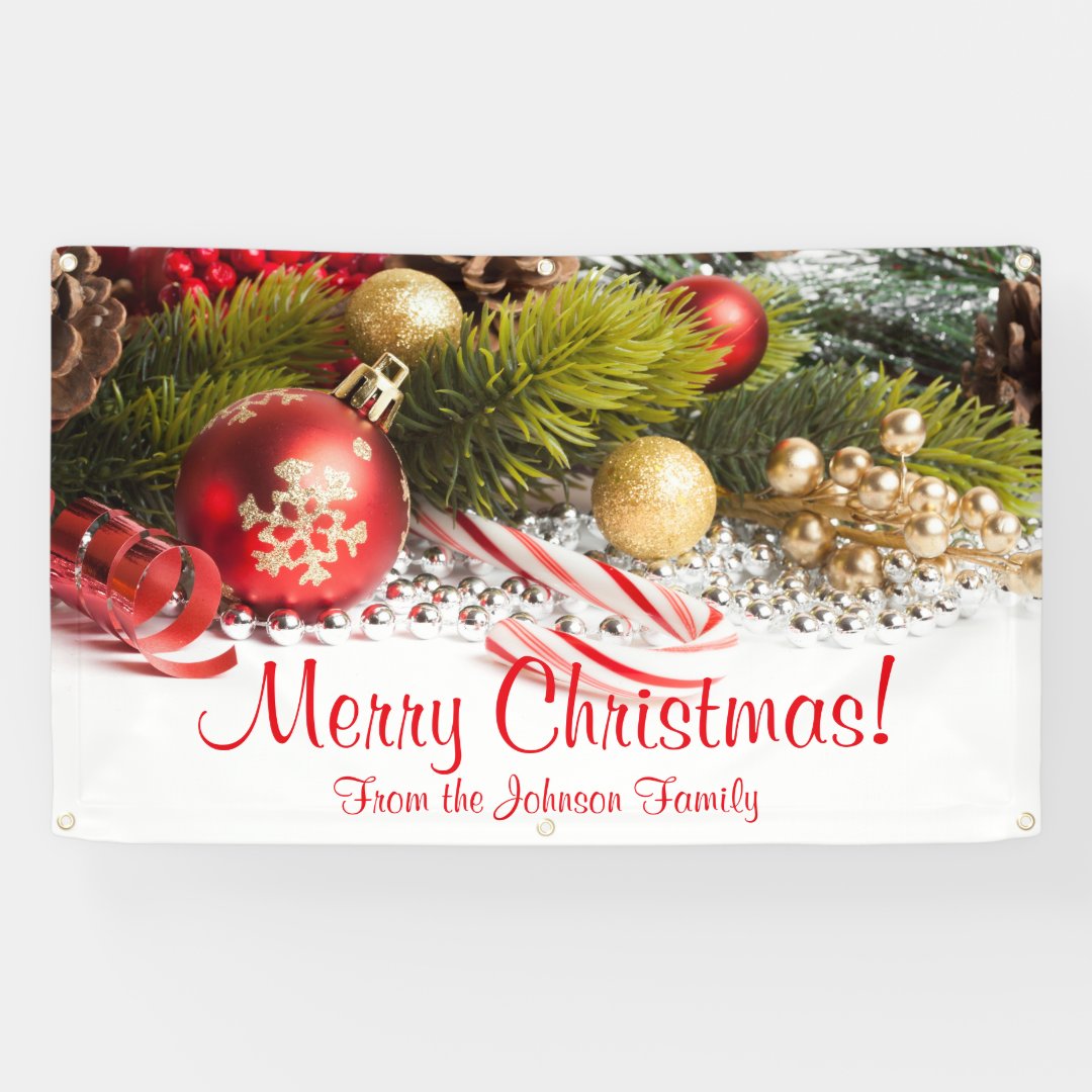 Personalized Christmas Banner Candy Cane Ornaments | Zazzle