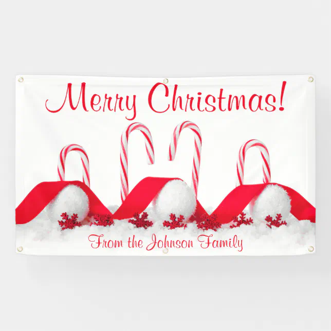 Personalized Christmas Banner Candy Canes Snowball | Zazzle