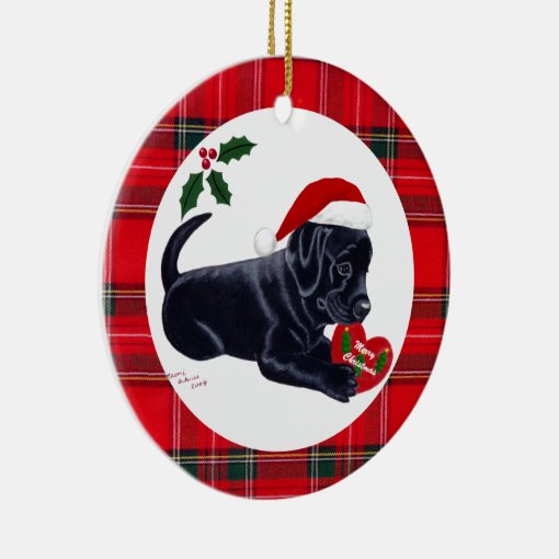 Personalized Christmas Black Lab Puppy Ceramic Ornament | Zazzle