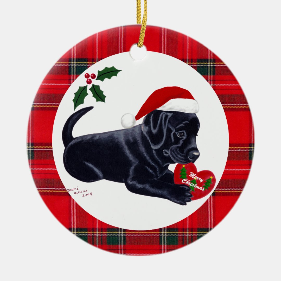 Personalized Christmas Black Lab Puppy Ceramic Ornament | Zazzle