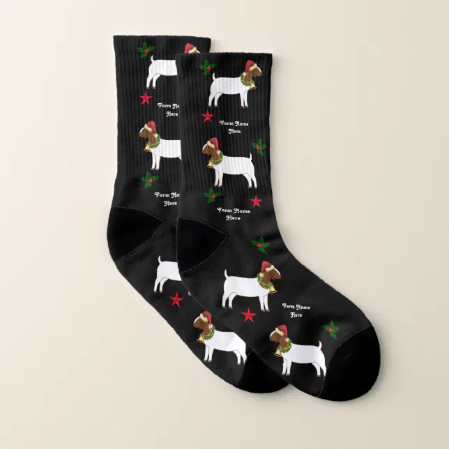Personalized Christmas Boer Goat Herd Farm Black Socks | Zazzle