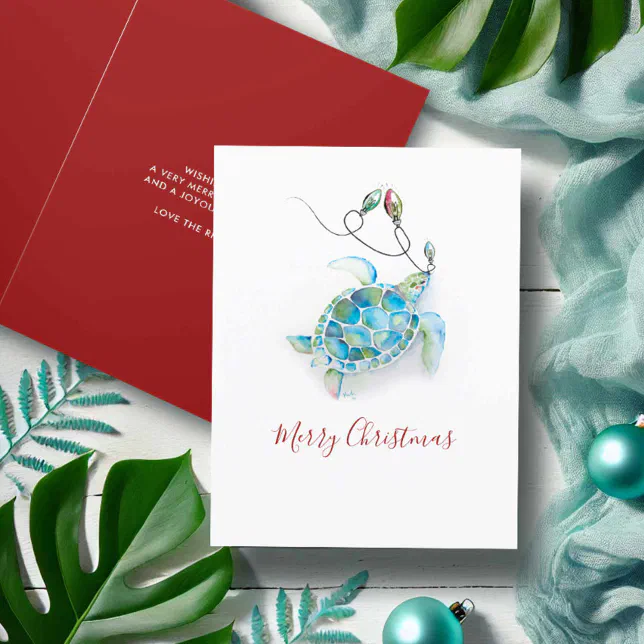 Personalized Christmas Cards No Photo Sea Turtle | Zazzle