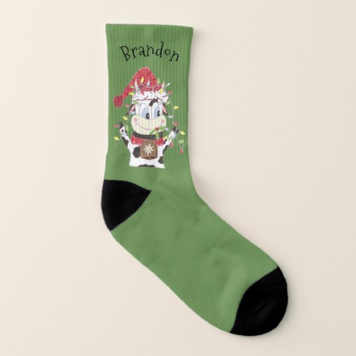 Personalized Christmas cow socks | Zazzle