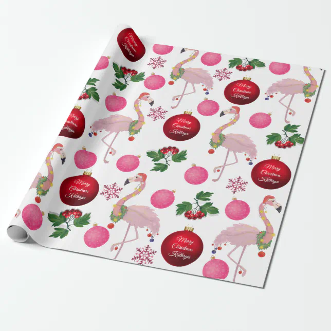 Personalized Christmas Flamingos Wrapping Paper | Zazzle