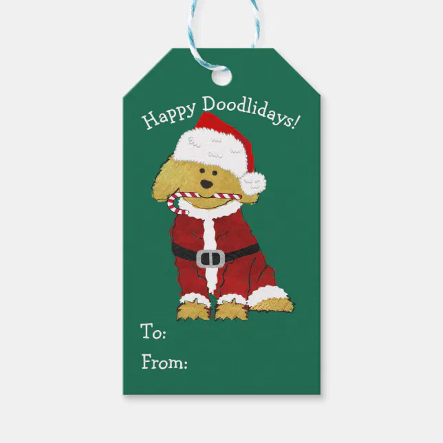 Personalized Christmas Goldendoodle Santa Claus Gift Tags | Zazzle
