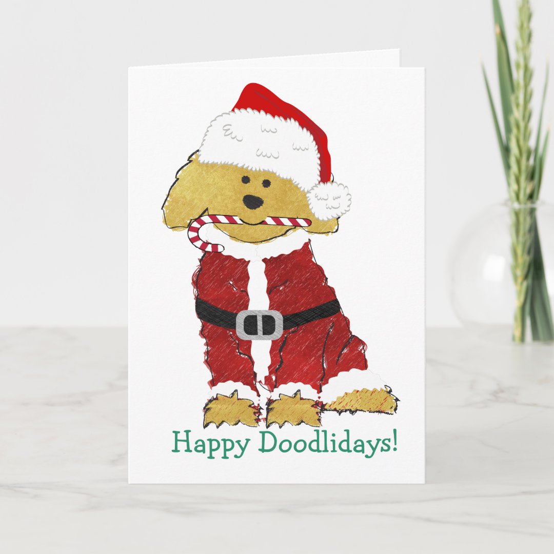 Personalized Christmas Goldendoodle Santa Claus Holiday Card | Zazzle