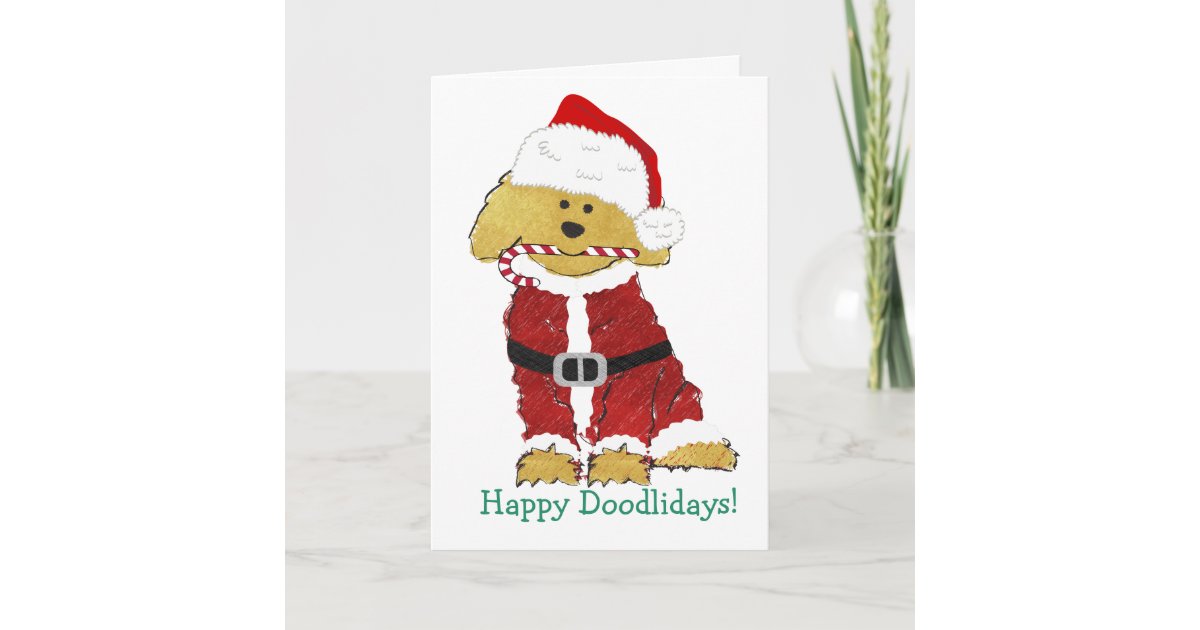 Personalized Christmas Goldendoodle Santa Claus Holiday Card | Zazzle