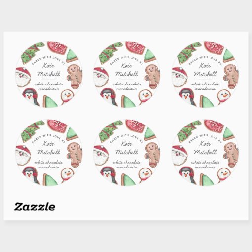 Personalized Christmas Holiday Cookie Baking Classic Round Sticker | Zazzle