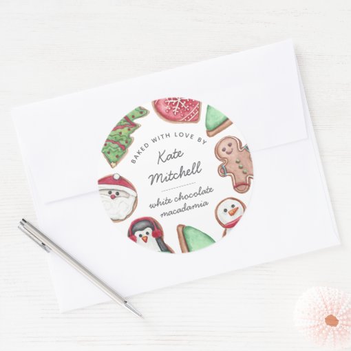 Personalized Christmas Holiday Cookie Baking Classic Round Sticker | Zazzle