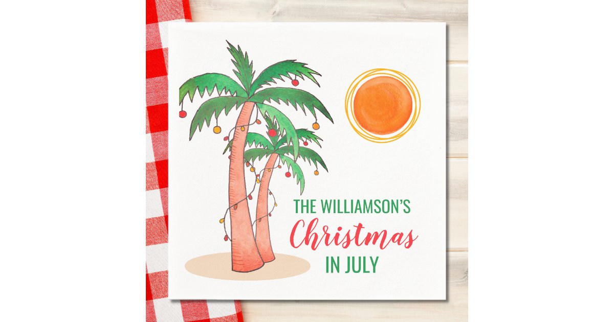 Personalized Christmas in July Palm Trees Napkins | Zazzle