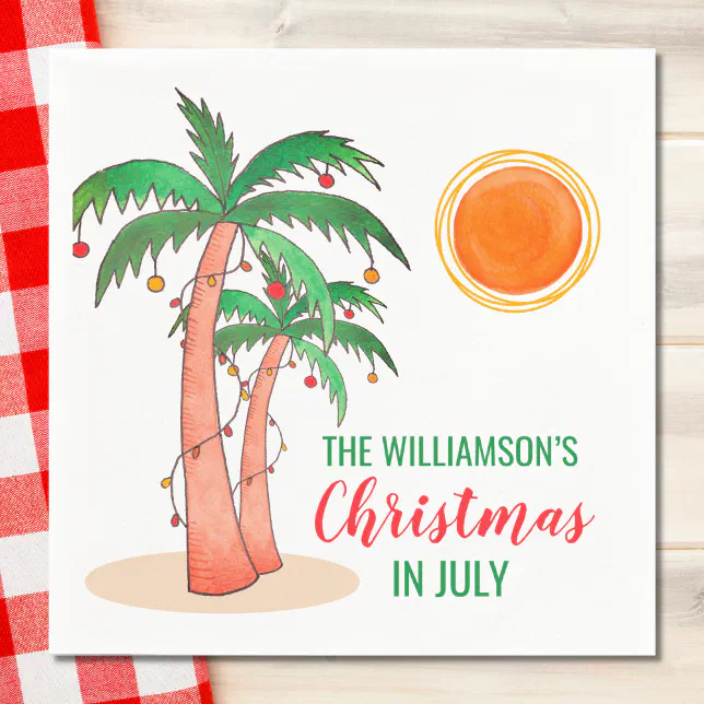 Personalized Christmas in July Palm Trees Napkins | Zazzle