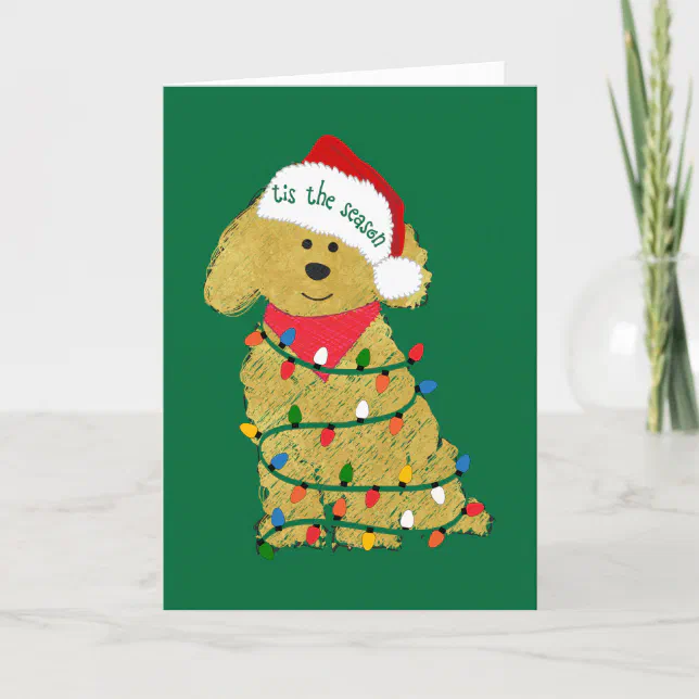 Personalized Christmas Lights Goldendoodle Holiday Card | Zazzle