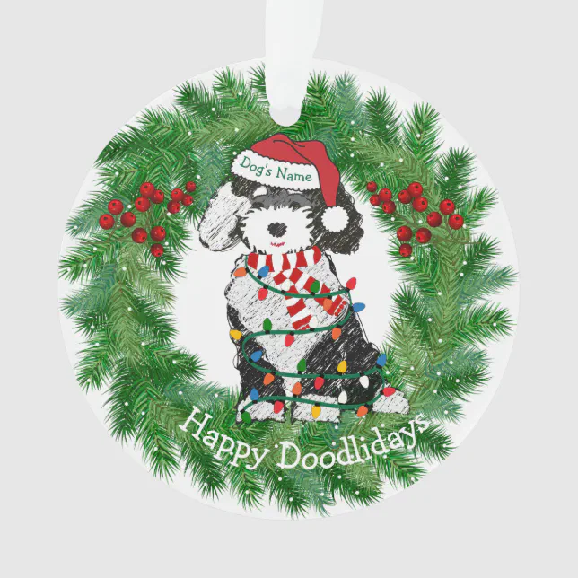 Personalized Christmas Lights Sheepadoodle Acrylic Ornament | Zazzle