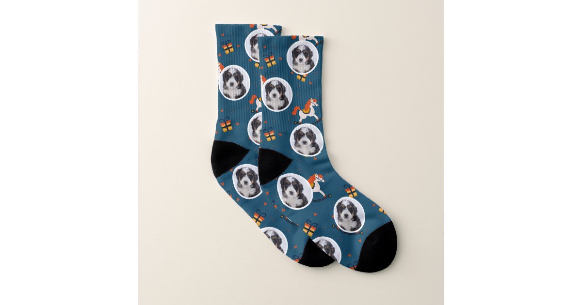 Personalized Christmas Pattern Dog Puppy Photo Socks | Zazzle