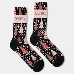 Personalized Christmas Pink Holiday Tree Socks | Zazzle