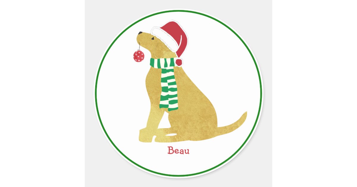 Personalized Christmas Retriever Holiday Dog Classic Round Sticker | Zazzle
