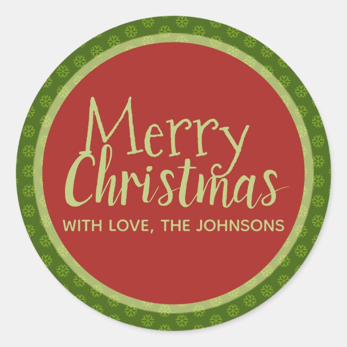 Personalized Christmas Stickers, Green Red Classic Round Sticker ...