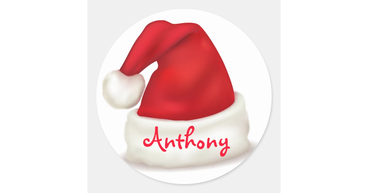 Personalized Christmas Stickers/Santa Hat Classic Round Sticker | Zazzle